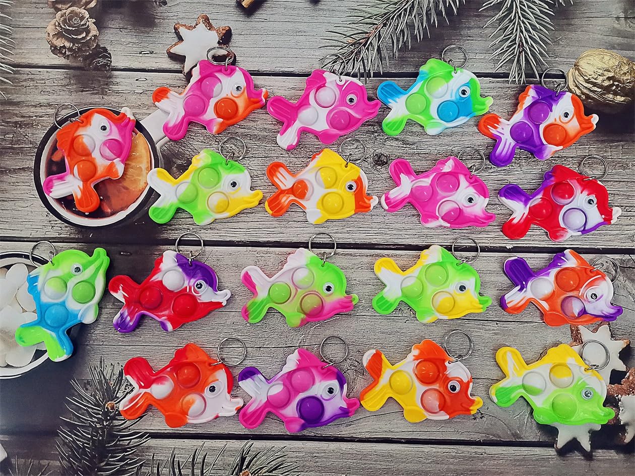 Clasporo 24 Packs Fish Bulk Little Fidget Party Favors Graduation Classroom Students Small Prize,End of Year Summer Mini Pop for Kids