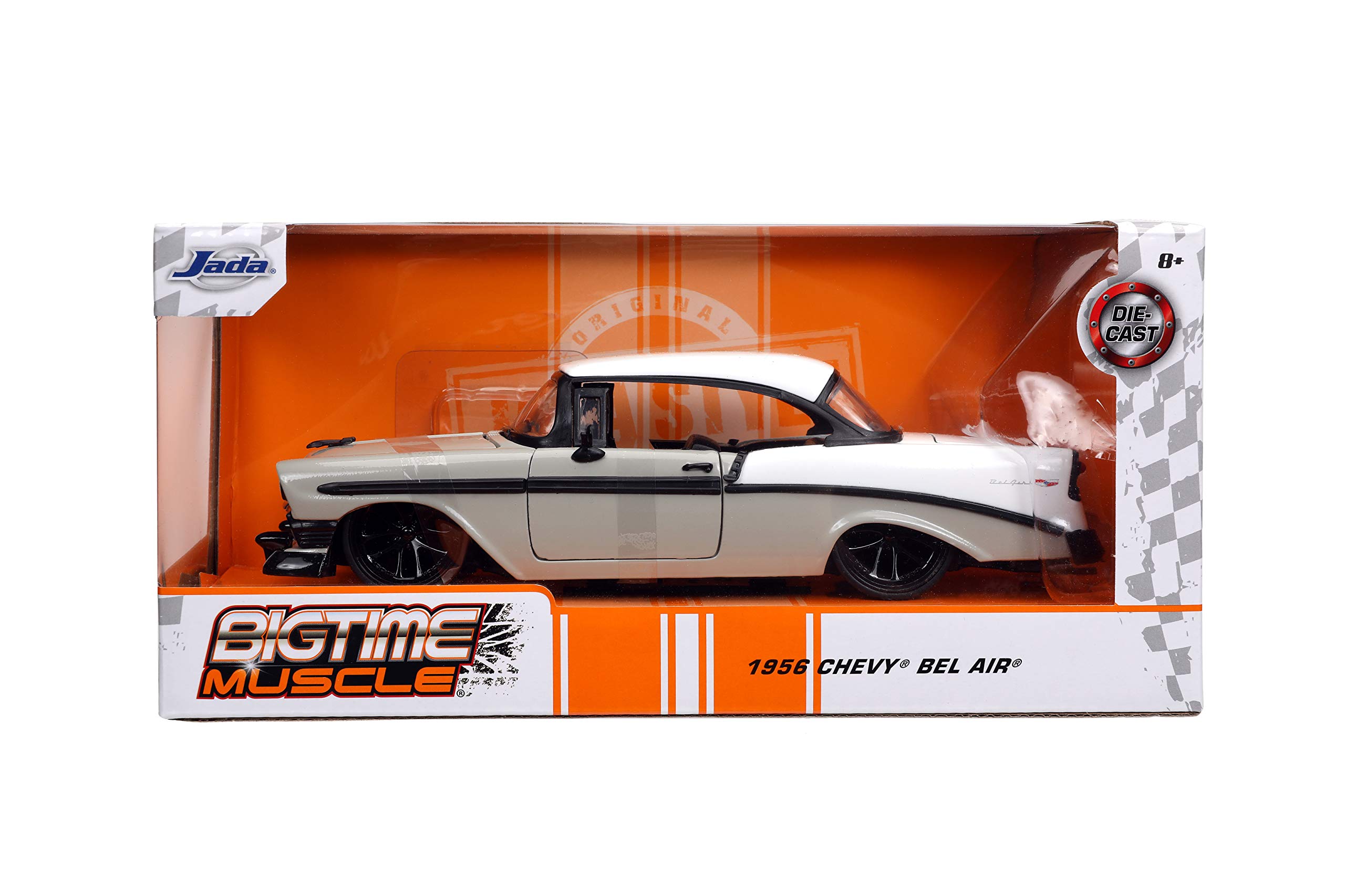 Jada Toys Bigtime Muscle 1:24 1956 Chevy Bel Air Die-cast Grey White, Toys for Kids and Adults