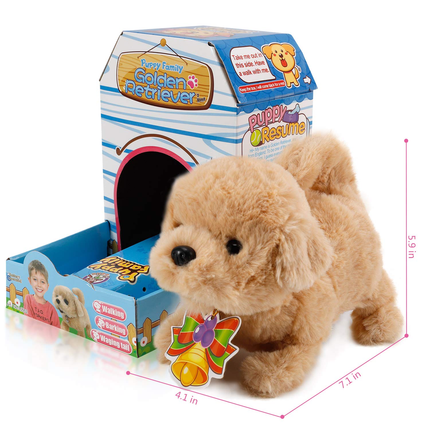 Liberty Imports Plush Golden Retriever Toy Puppy Electronic Interactive Pet Dog - Walking, Barking, Tail Wagging, Stretching Companion Animal for Kids