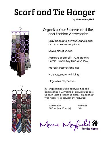 Marcus Mayfield Scarf Hanger & Closet Organizer, The No Snags Best Space Saving Scarf & Tie Hanger & Holder for Scarves, Pashminas & Infinity Scarves | Stores Over 2 Dozen Accessories (1-Purple)