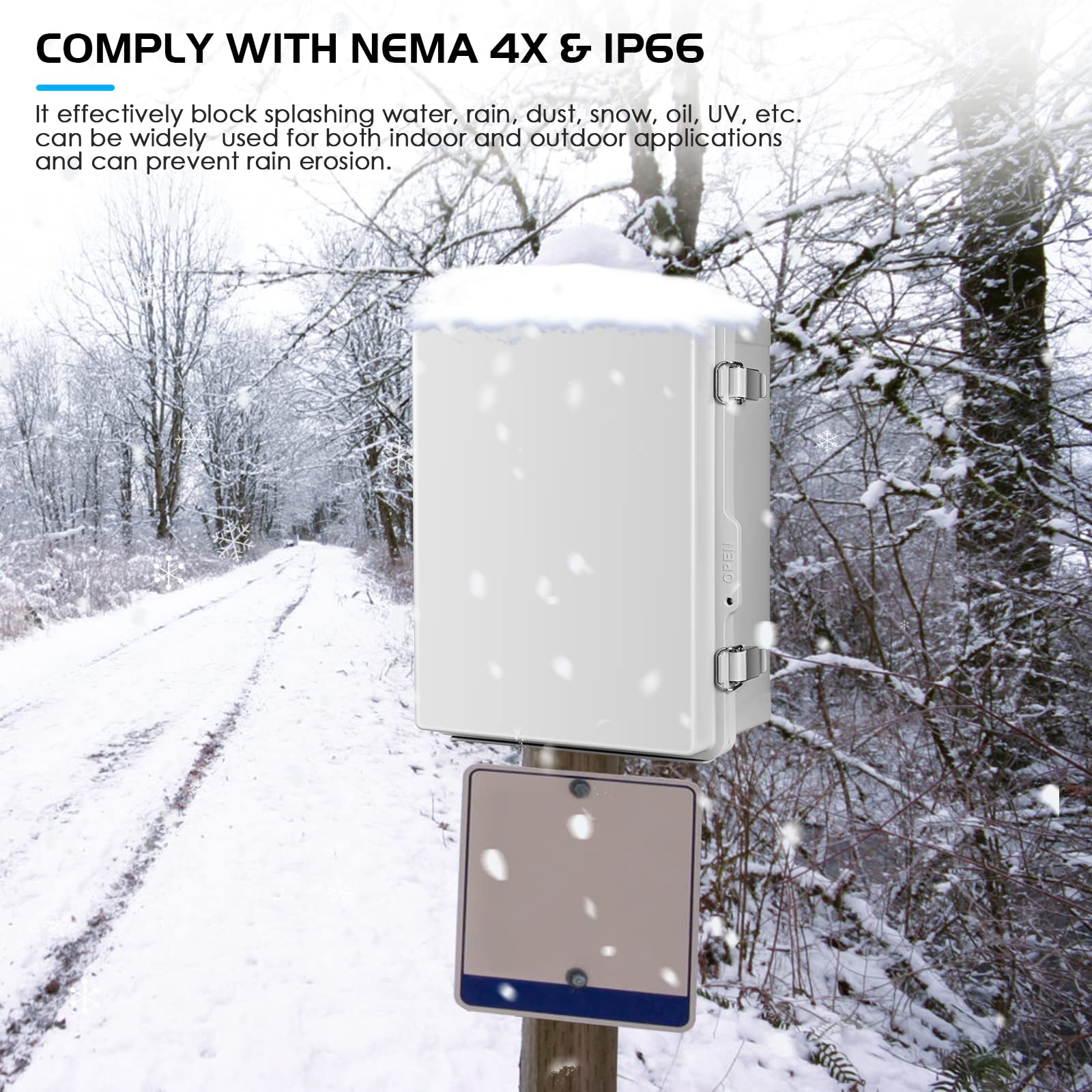ARTYUIO Electrical Enclosure Box 16.7x11.4x7.4'' Waterproof Electrical Junction Box with Mounting Plate, Hinged Cover,Stainless Steel Latches IP66 Plastic Electrical Junction Boxes