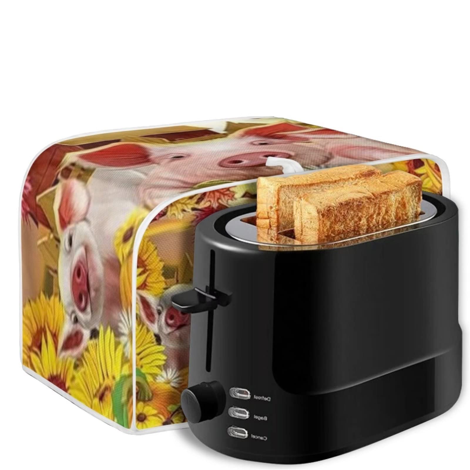 Baxinh Sunflower Pig Toaster Cover Small Appliance Cover for Kitchen Office, 2 Slice Stain Resistant Toaster Covers,Dustproof Toaster Machine Cover, Yellow