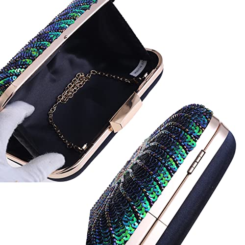 Beaded Sequin Peacock Clutch Purse Sparkly Evening Bags for Women Vintage Party Wedding Handbags