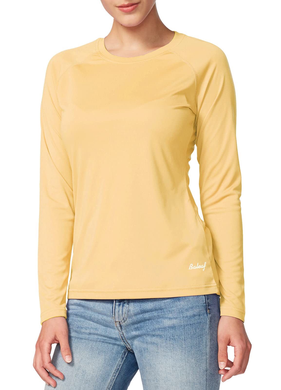 BALEAF Women's UPF 50+ Sun Shirts Long Sleeve UV Protection Rash Guard Lightweight Quick Dry SPF Hiking Tops Outdoor Clothing Yellow Size L
