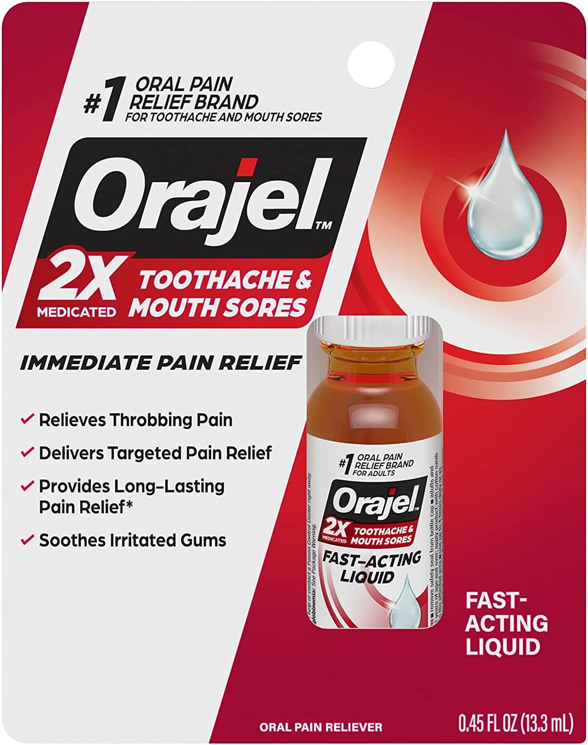 Orajel Instant Pain Relief for Toothache, Maximum Strength, Liquid, 0.45 Oz (Pack of 2)