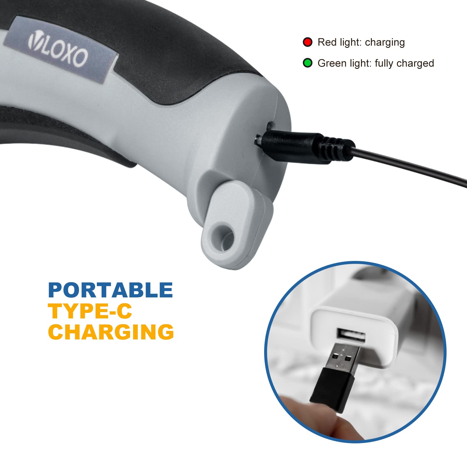 VLOXO Cordless Cardboard Cutter, Electric Fabric Cutter with Safety Lock 4.2V Electric Scissors Multi-Cutting Tools, Rechargeable Rotary Cutter Electric for Leather Felt Rug Box with Storage Box Grey