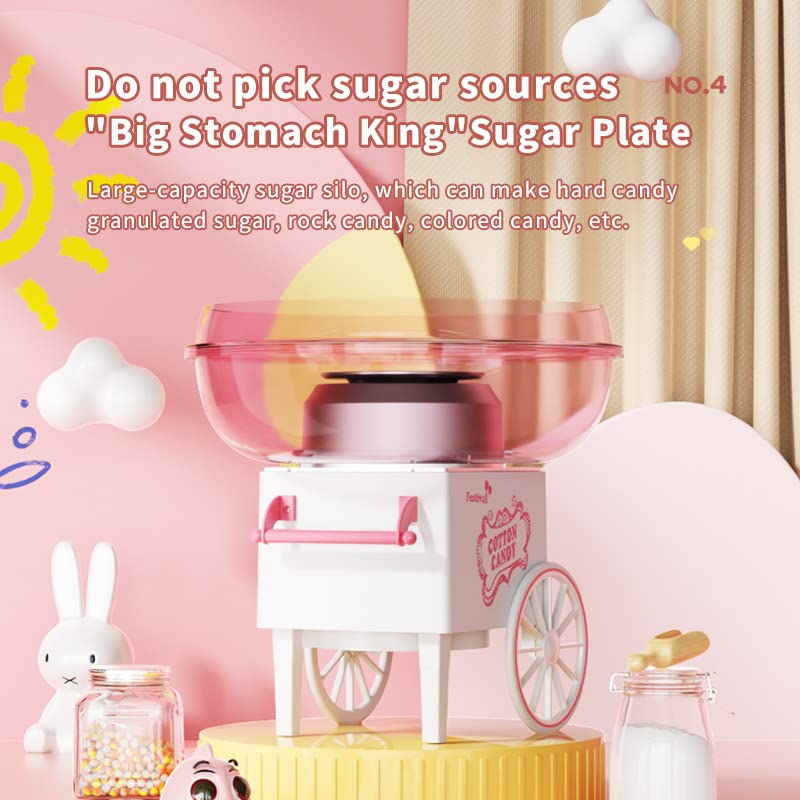 KLLsmDesign Cotton Candy Machine for Kids, Cart Design Desktop Electric Cotton Candy Maker with 10 Reusable Cones & Sugar Scoop for Children's Birthday Gift Family Party Holiday Use