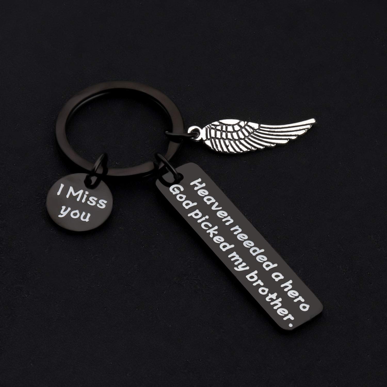 BAUNA Brother Remembrance Keychain Heaven Needed a Hero God Memorial Angel Wing Keychains Loss of Brother (Remembrance Keychain)