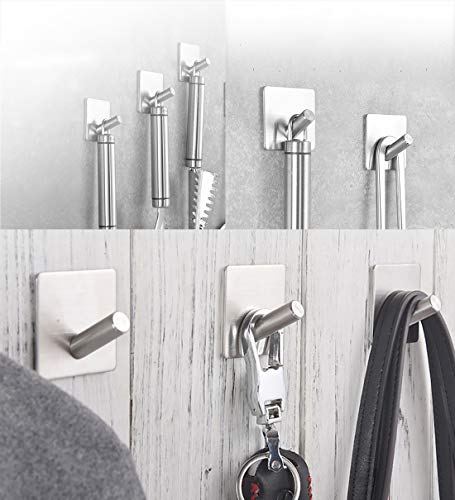 WILIFDOM Self Adhesive Hooks 6 Pack Towel Hook SUS 304 Stainless Steel Bathroom Kitchen Organizer Super Power Heavy Duty Wall Mount Coat Hanging Rack