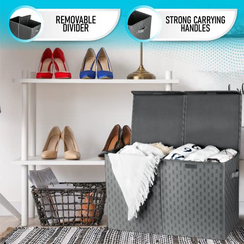 Hula Home Storage Chest (2pc) | Large | Collapsible Polyester Linen Fabric Storage Bins w/Lids | Large Foldable Box Organizer Closet with Cover for Home Bedroom Office Kitchen (Gray)