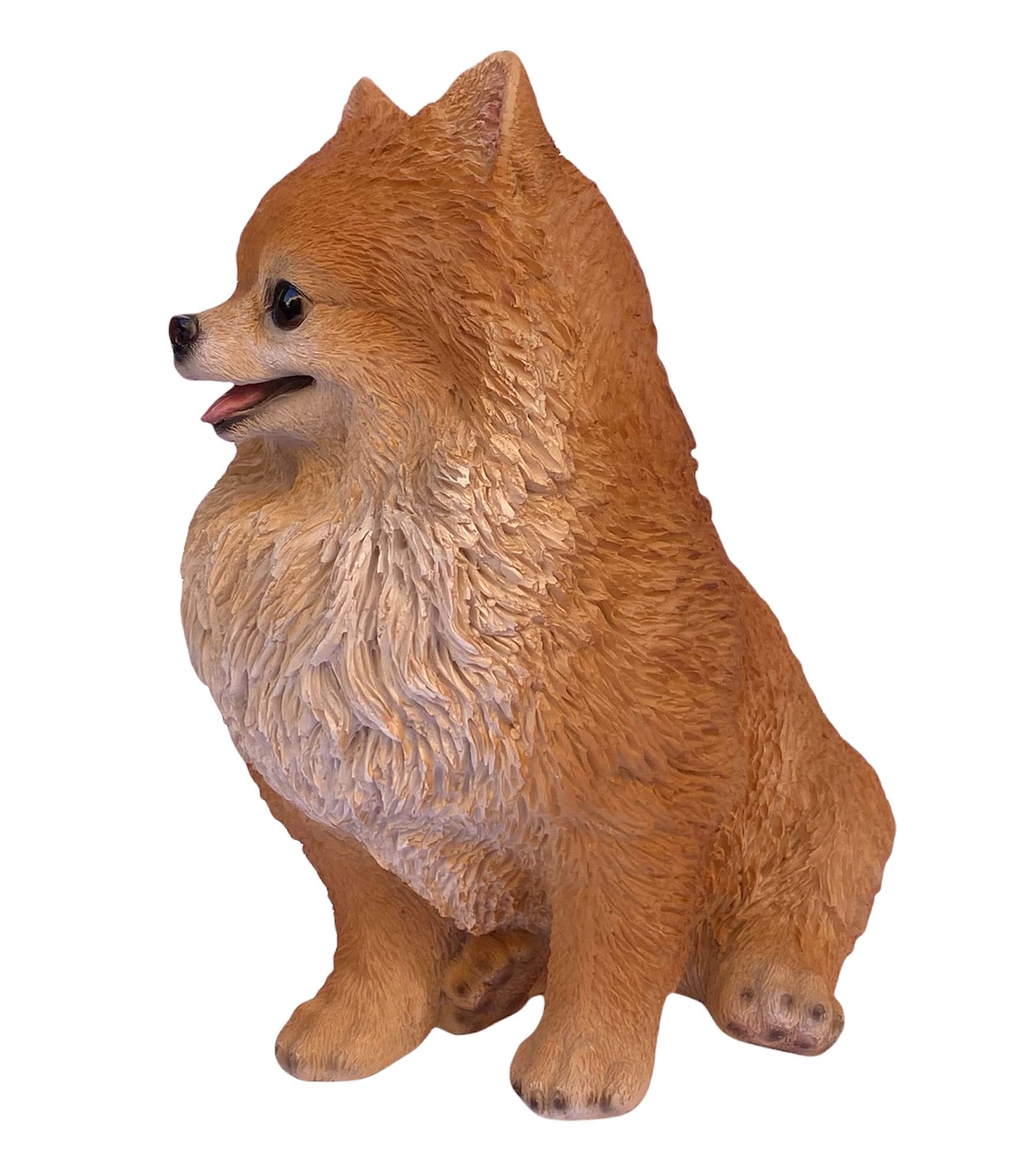 Light Brown Pomeranian Statue Puppy Dog Realism Lifelike Real-Life Style Hand-Painted Figurine Home Garden Decor