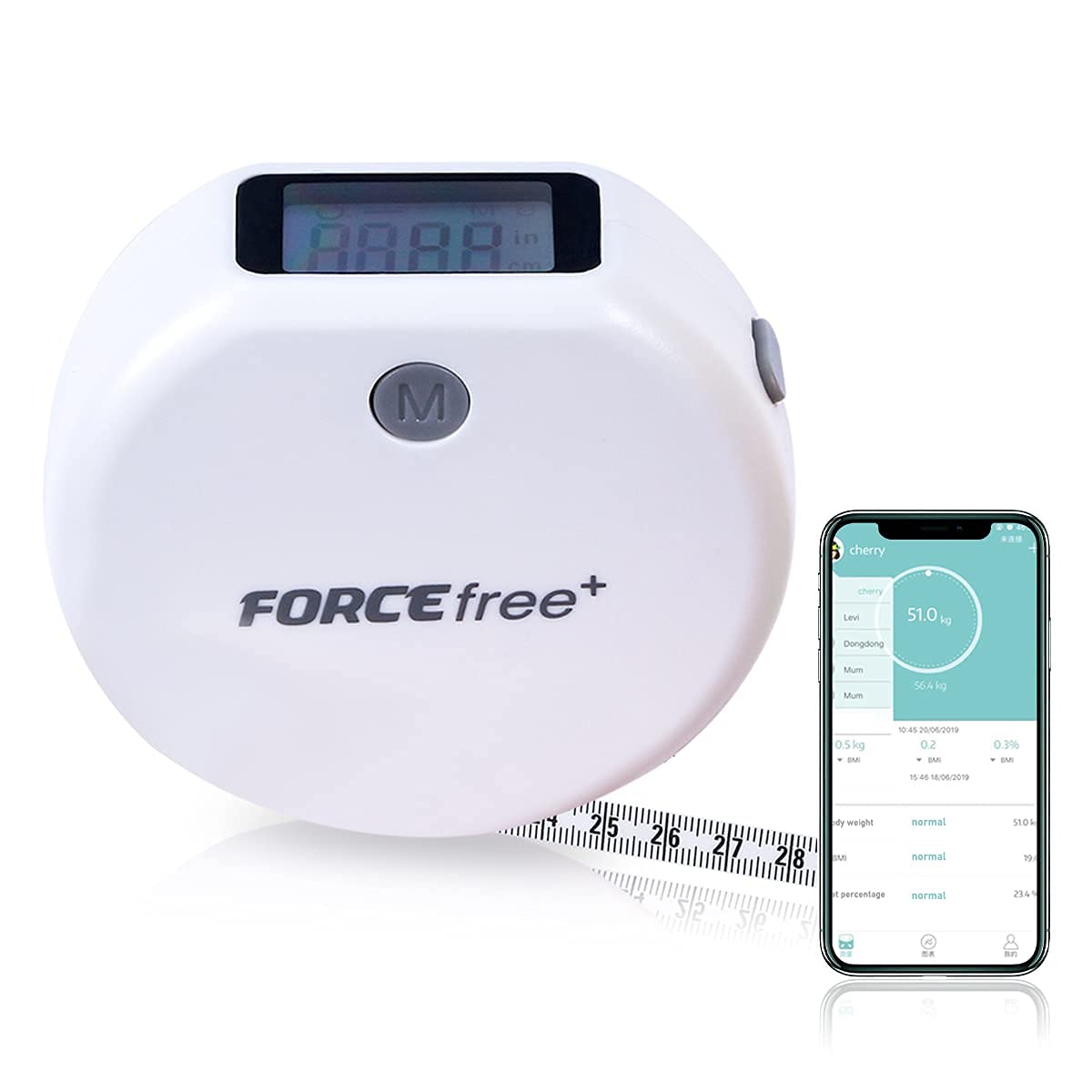 Body Tape Measure for Weight Loss,Forcefree+ Digital Body Measuring Tape with App,Smart Body Measurement Tracker with App,60inch,LCD Display,Easily Read