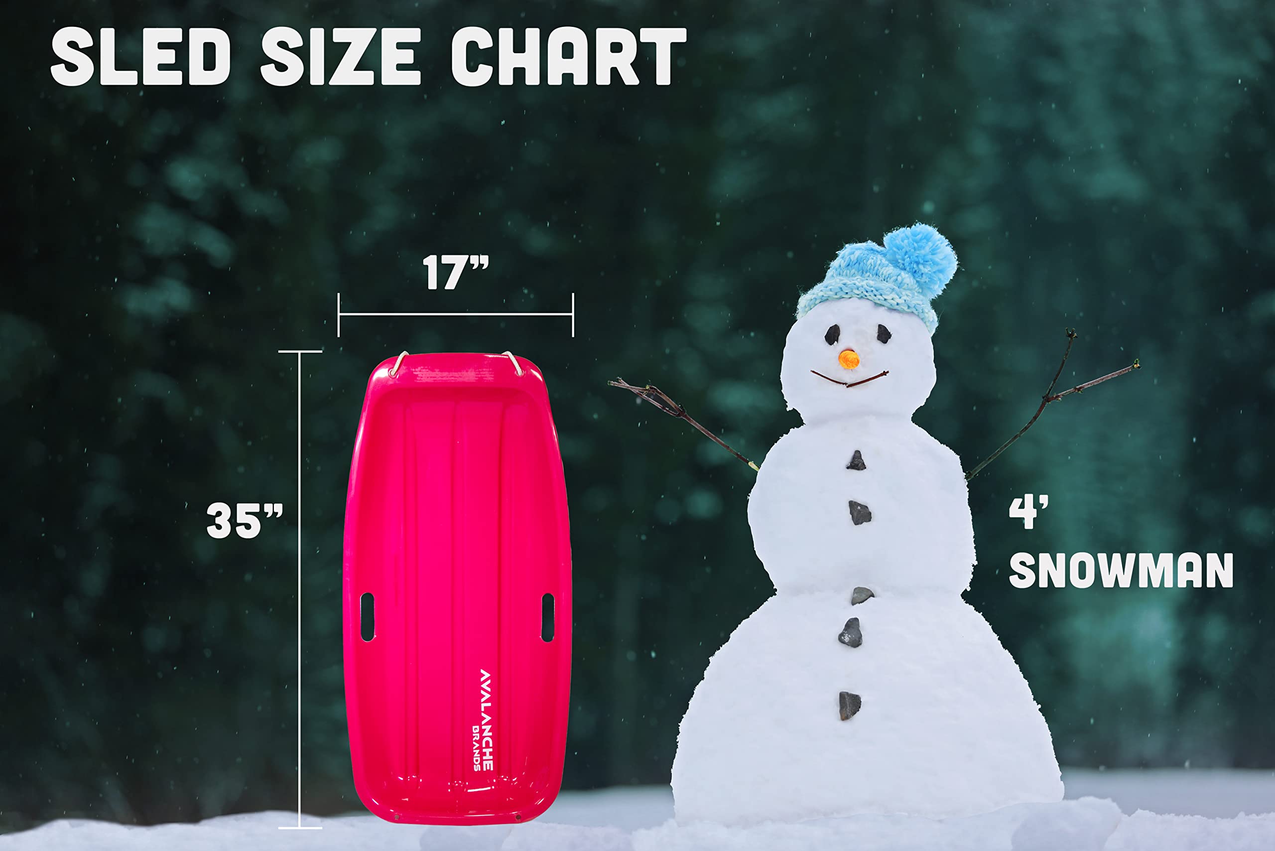Avalanche Brands | Classic 35" Downhill Toboggan Snow Sled | Pink | Fit for 2 Riders