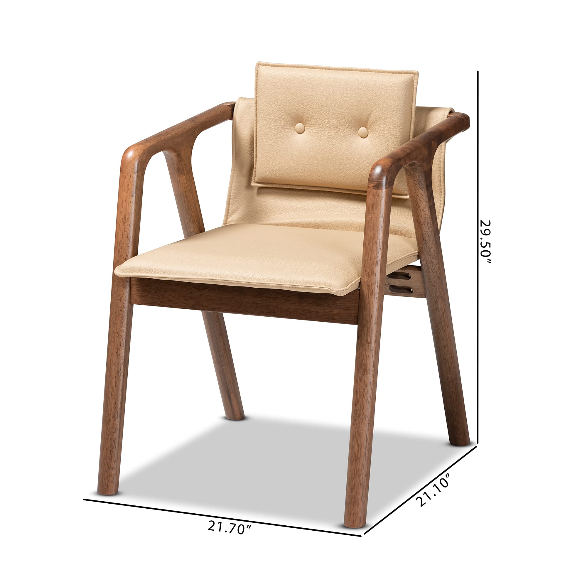 Baxton Studio Marcena Dining Chair Set Beige Imitation Leather Upholstered and Walnut Brown Finished Wood 2-Piece Dining Chair Set