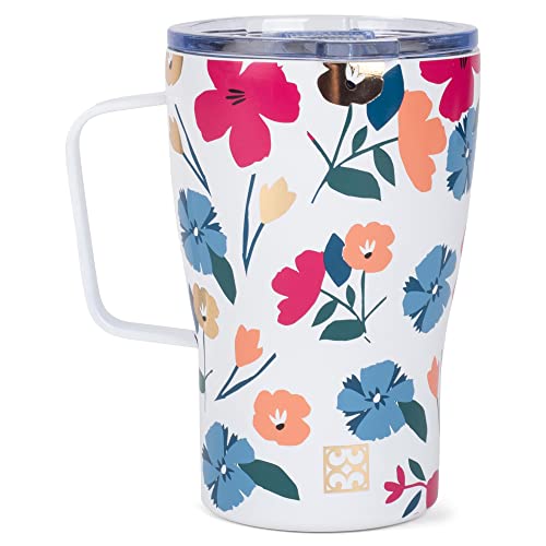 Mary Square Darling Daisy Pink Floral 14 ounce Stainless Steel Curved Travel Tumbler with Lid