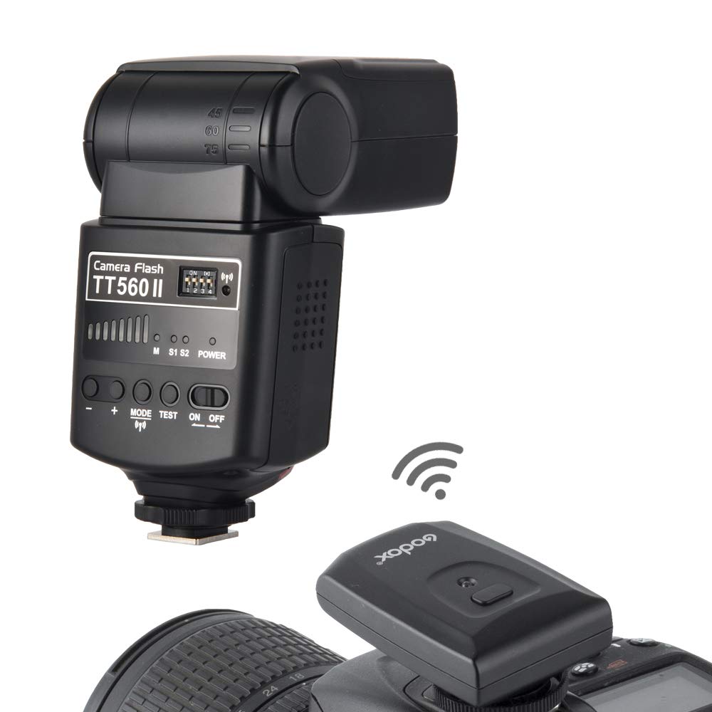 Godox TT560II Wireless 433MHz GN38 Camera Flash Speedlite Light with Built-in Receiver with RT Transmitter Compatible for Canon Nikon Sony Olympus Pentax Fuji DSLR Cameras with Standard Hot Shoe