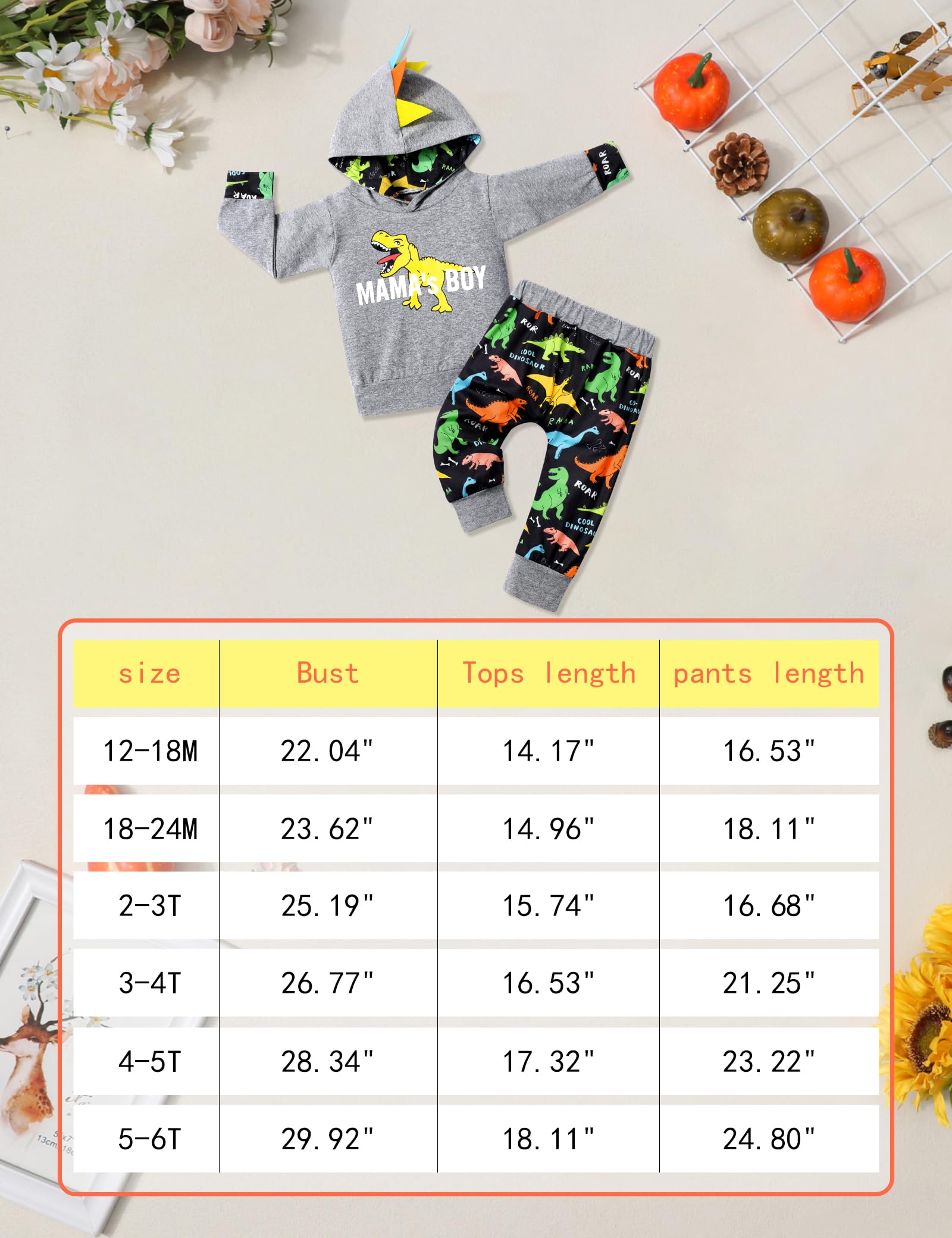 BAVADER Toddler Boy Clothes 18 24 Months Boy Clothes Mama's Boy Dinosaur Long Sleeve Hoodie Pant Sets Toddler Clothes for Boys