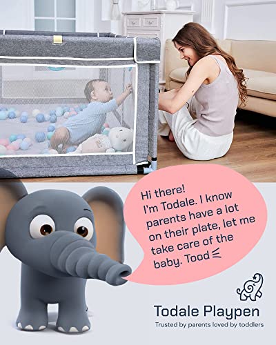 TODALE Baby Playpen for Toddler, Extra Large Baby Playard, Infant Safety Activity Center, Sturdy Babies Playpen with Anti-Slip Suckers,Tear-Resistant Material &Breathable Mesh (Grey 70βΓ59β)