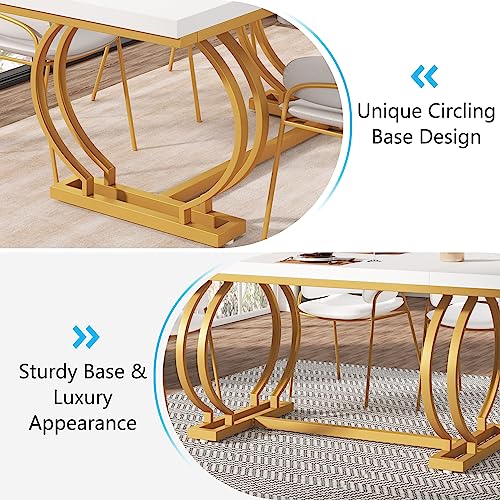 Tribesigns 70.9" Executive Desk, Large Modern Office Desk Computer Desk with Gold Metal Frame, Conference Table Meeting Room Table for Home Office, White and Gold