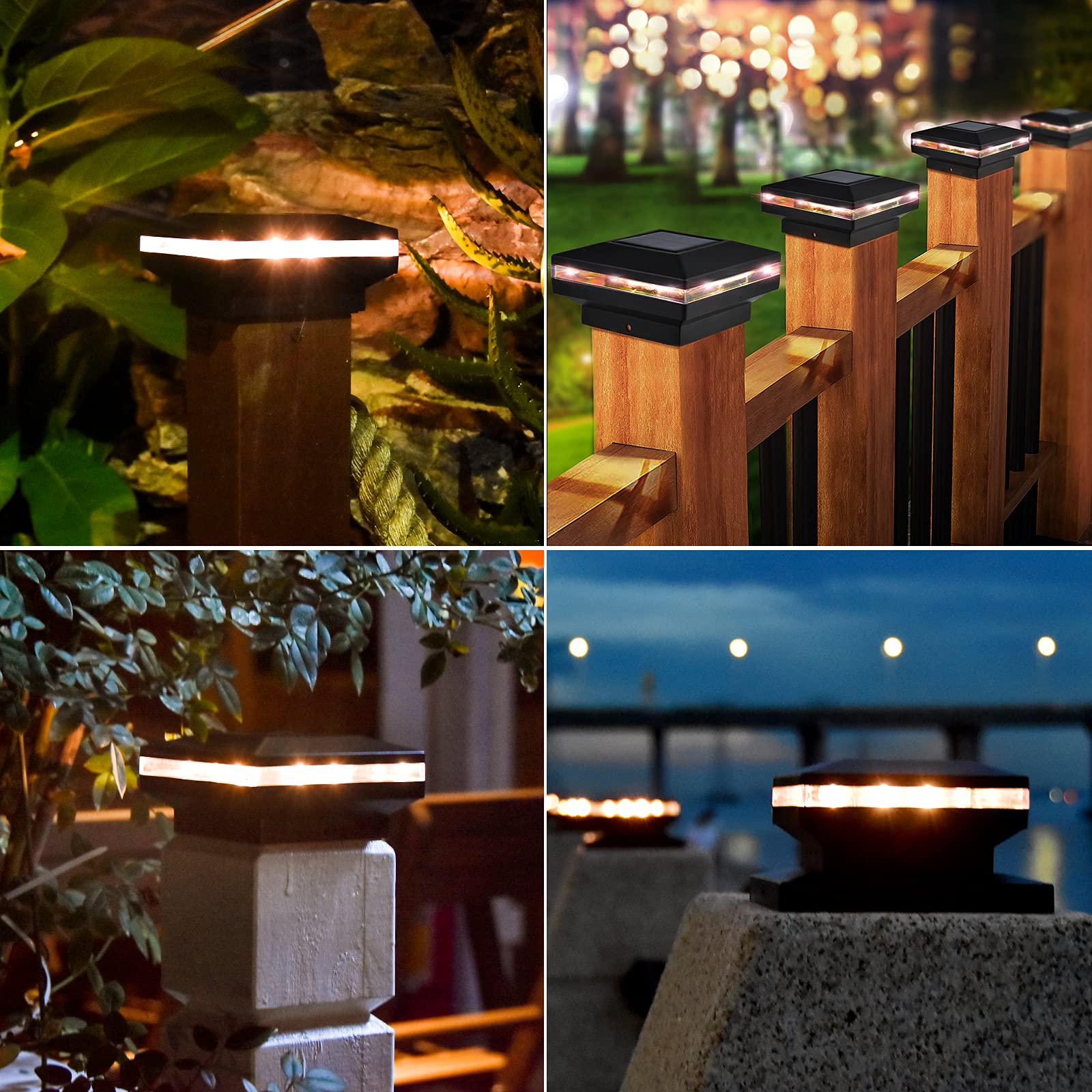 Lightalent Solar Post Lights, Outdoor Post Cap Lights for Fence, Deck, Patio, or Garden, LED High Brightness Waterproof Decorative Warm Lamps, Fits 4x4, 5x5 or 6x6 Wooden Posts (4 Packs)