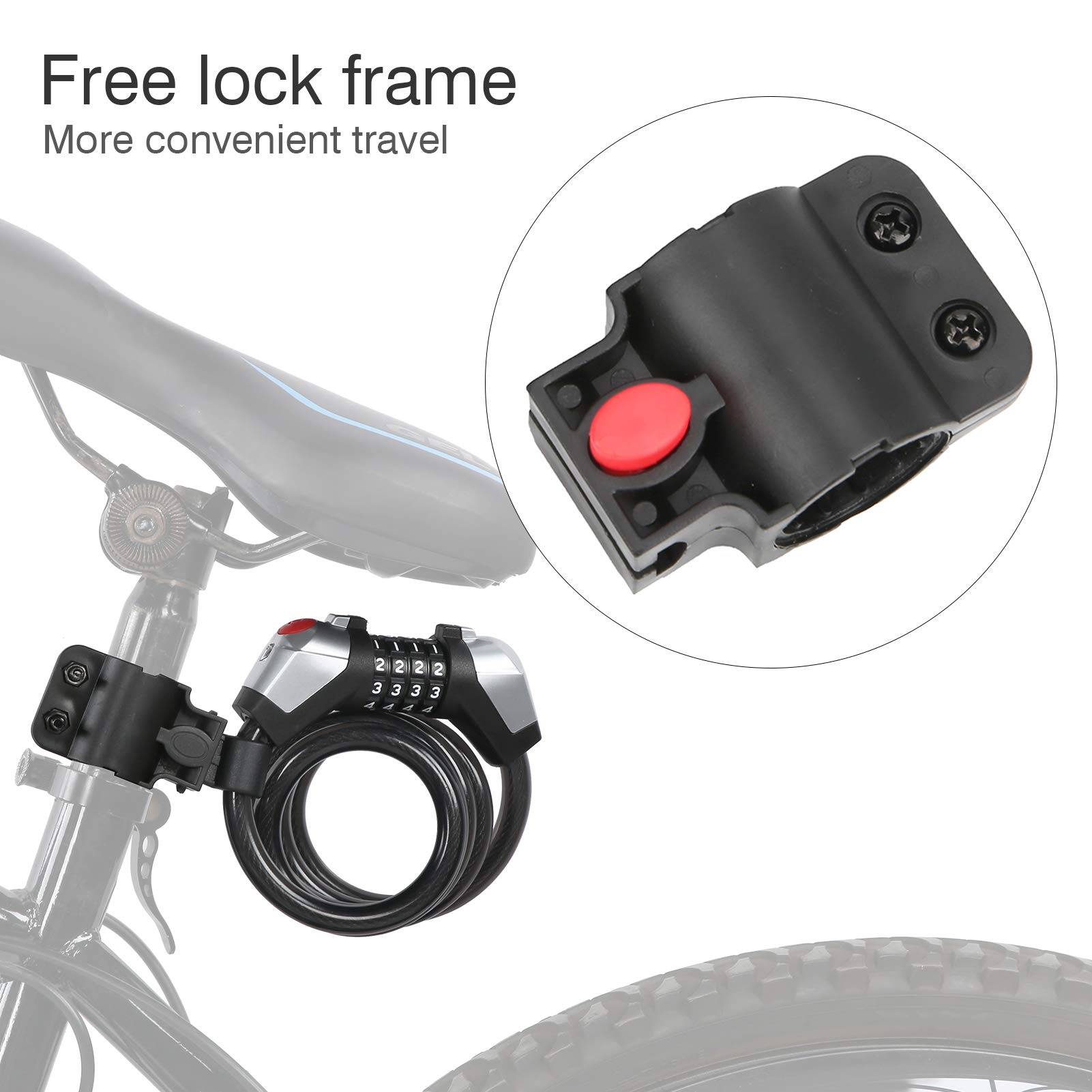 Beaswhca Portable Mountain Bike Combination Cable Lock Safe and Reliable with Light 4-Digit Code