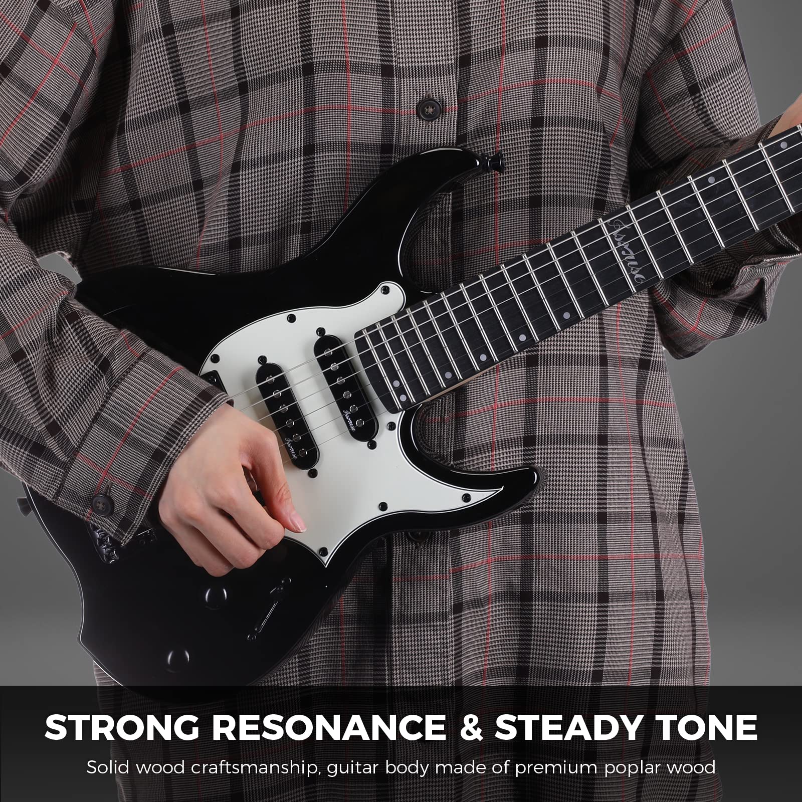 Asmuse Headless Electric Guitar, Full Size Beginner Electric Guitar Kit, HH Pickup Solid Body Electric Guitar, Guitar Starter Set with Gig Bag and Accessories