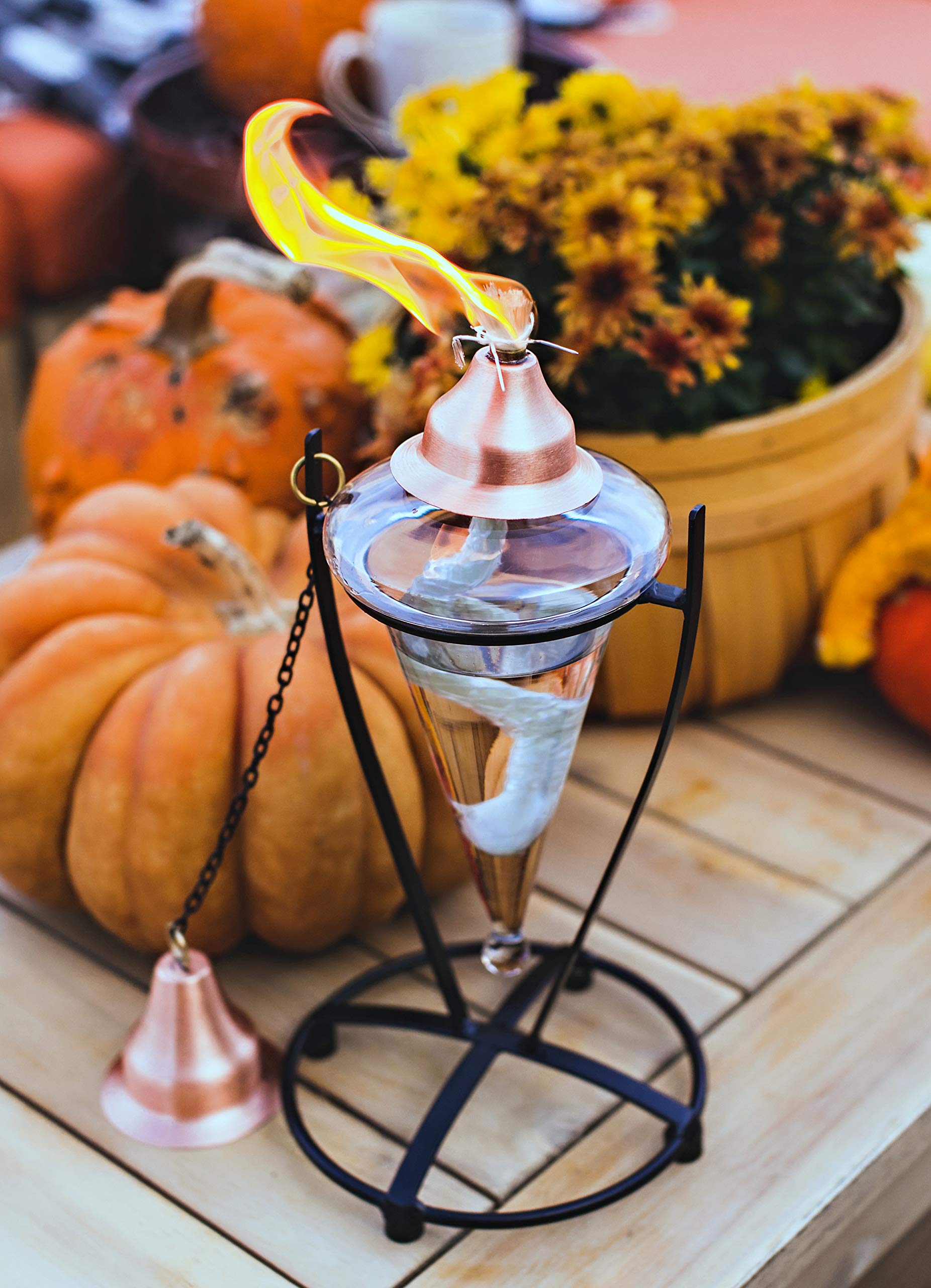 H Potter Outdoor Torch Tabletop Patio Garden Oil Lamp with Copper Top with Fiberglass Wick GAR516
