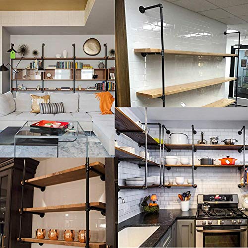 Diwhy 31.5" width DIY Industrial Pipe Bookshelf Wall Ceiling Mounted kitchen wall shelf (4 tier pipe shelf with 31.5" planks)