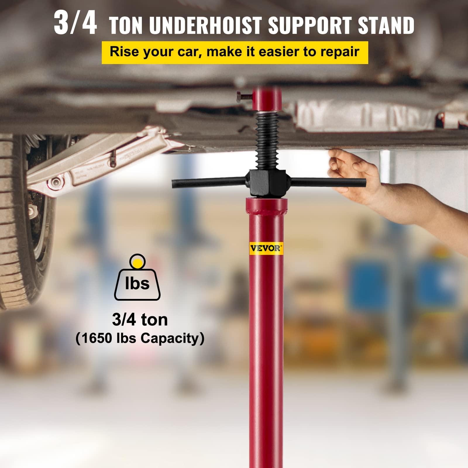 Bestauto Underhoist Stand 3/4 Ton Capacity Pole Jack Heavy Duty Jack Stand Car Support Jack Lifting from 38.4" to 74.8", Triangular Base, Two Wheels, Easy Adjustment, Automotive Support, Red