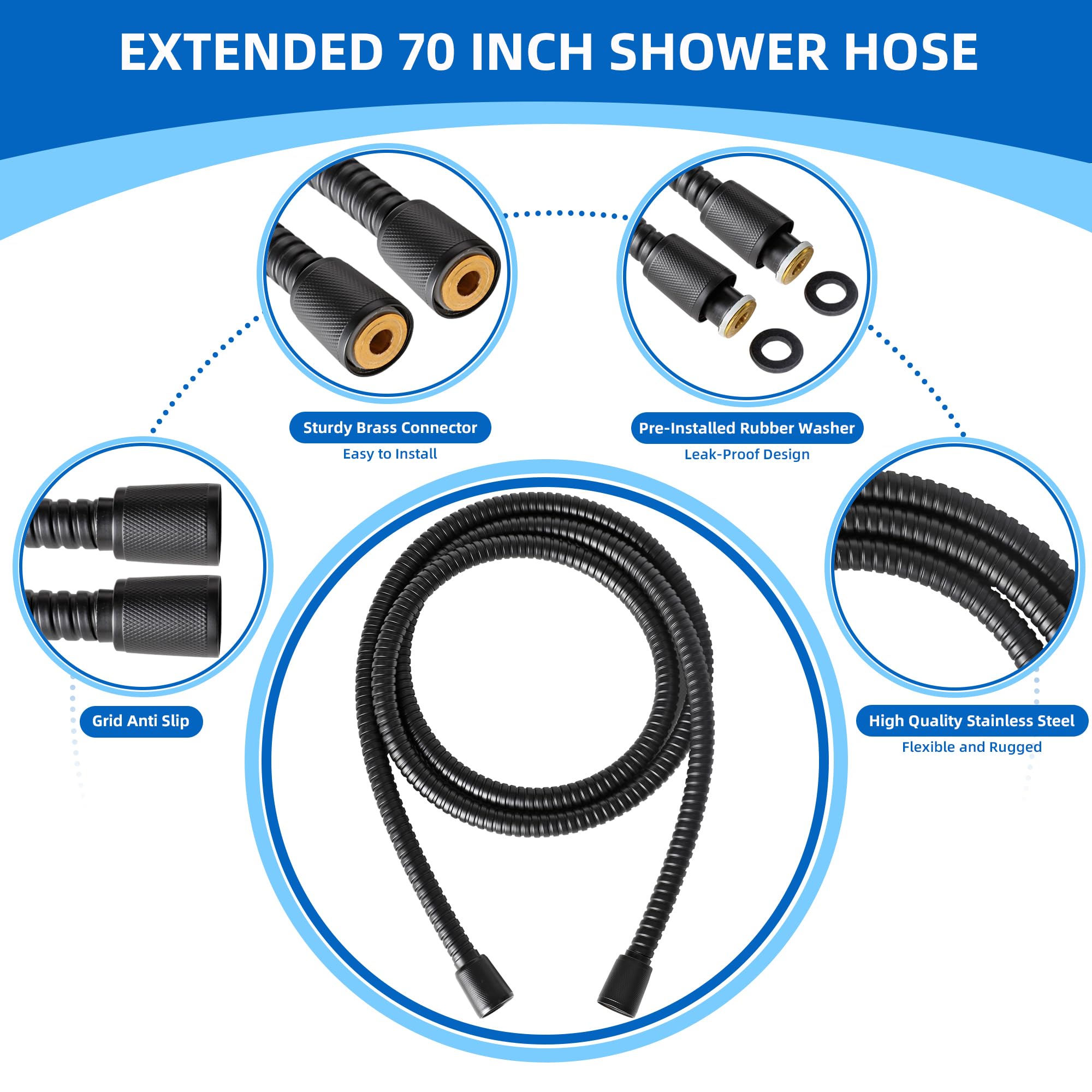 CABONG High Pressure Handheld Showerheads 4.7" Large, 70" SS Hose 10-Mode Portable Detachable Shower Head with Hard Water Filter for Bathroom, Anti-clog & Powerful to Clean Tile & Pets,Matte Black