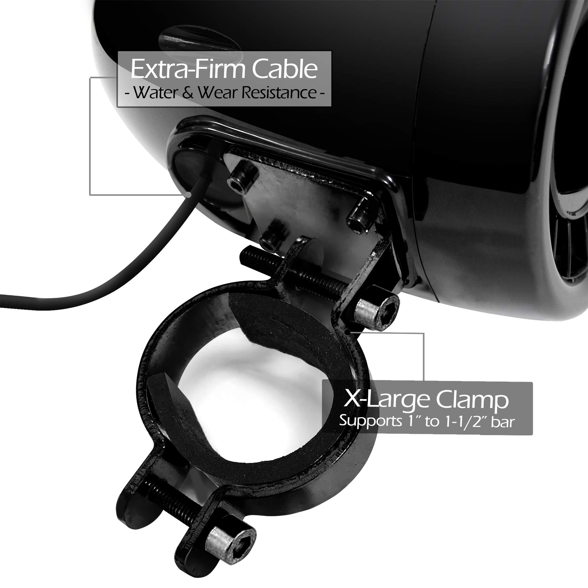 GoHawk TN4-R Amplifier 4" Full Range Waterproof Bluetooth Motorcycle Stereo Speakers 1 to 1.5 in. Handlebar Mount Audio Amp System Harley Touring Cruiser ATV UTV RZR, AUX, FM Radio