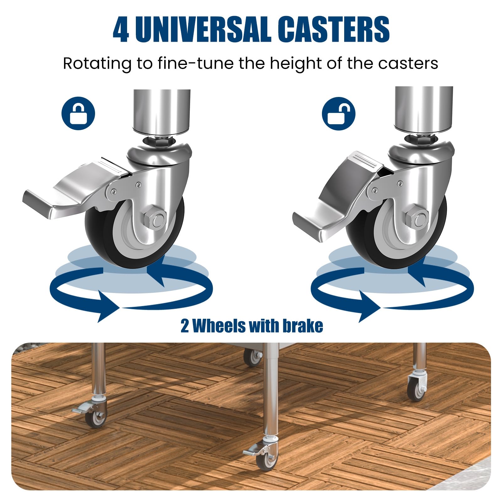 Chingoo Stainless Steel Table with Wheel Caster 24 x 36 Inches Metal Prep Table with 2 Adjustable Undershelves & Backsplash, Stainless Steel Work Table for Commercial Kitchen, Outdoor, Restaurant