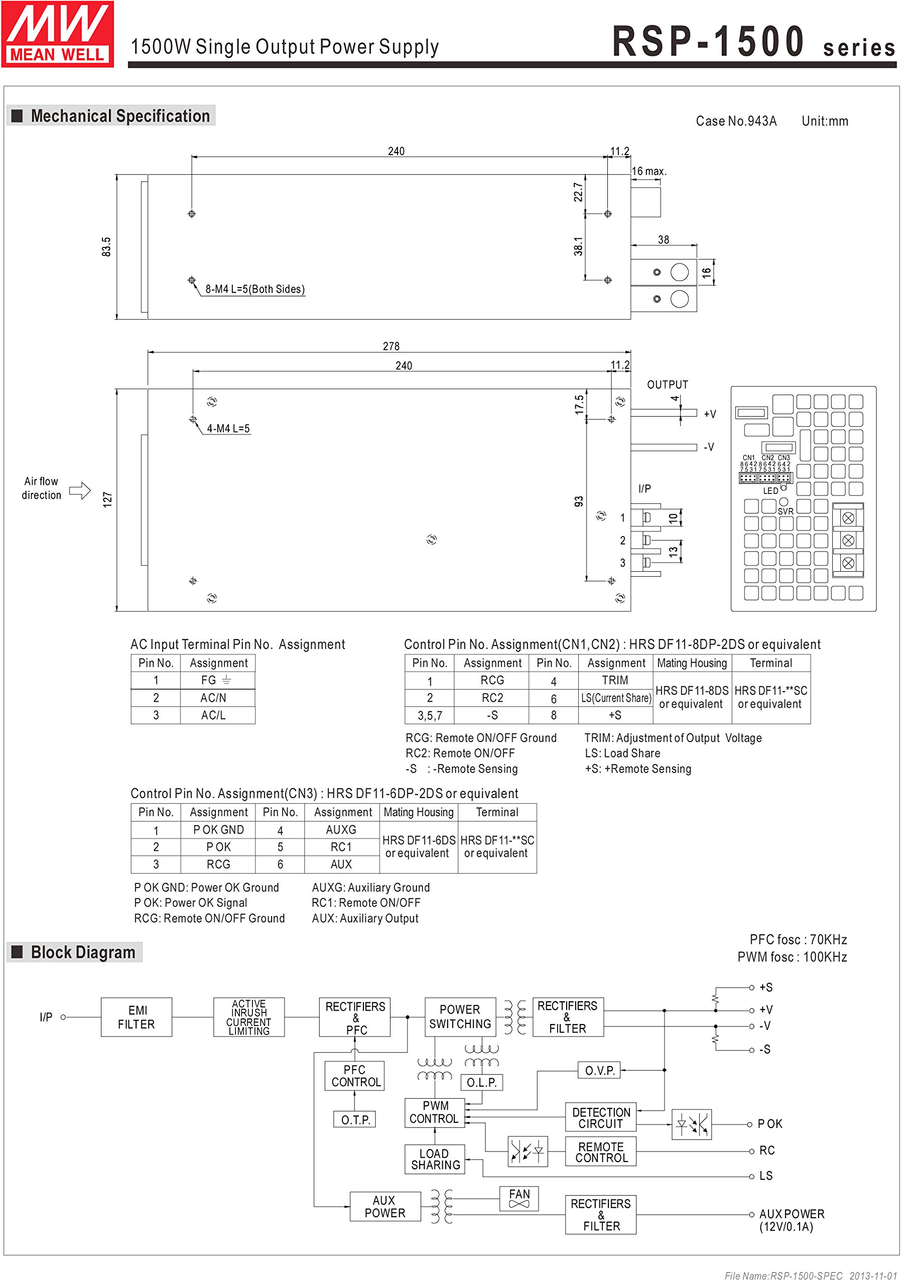 MW Mean Well RSP-1500-27 27V 56A 1512W Single Output with PFC Function Power Supply