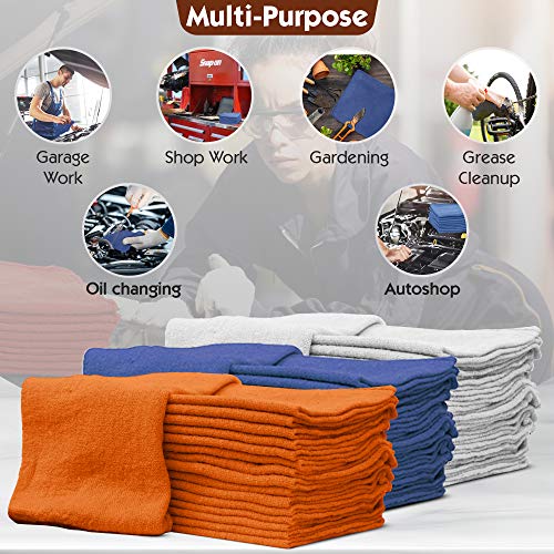 Nabob Wipers Auto Mechanic Shop Towels 25 Pack Shop Rags 100% Cotton Size 14"x14" Commercial Grade (25 Pack, Blue)