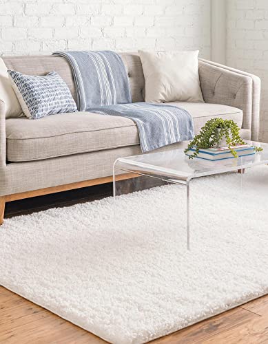 Rugs.com Zermatt Shag Collection Rug β 2' 2 x 3' White Shag Rug Perfect for Entryways, Kitchens, Breakfast Nooks, Accent Pieces