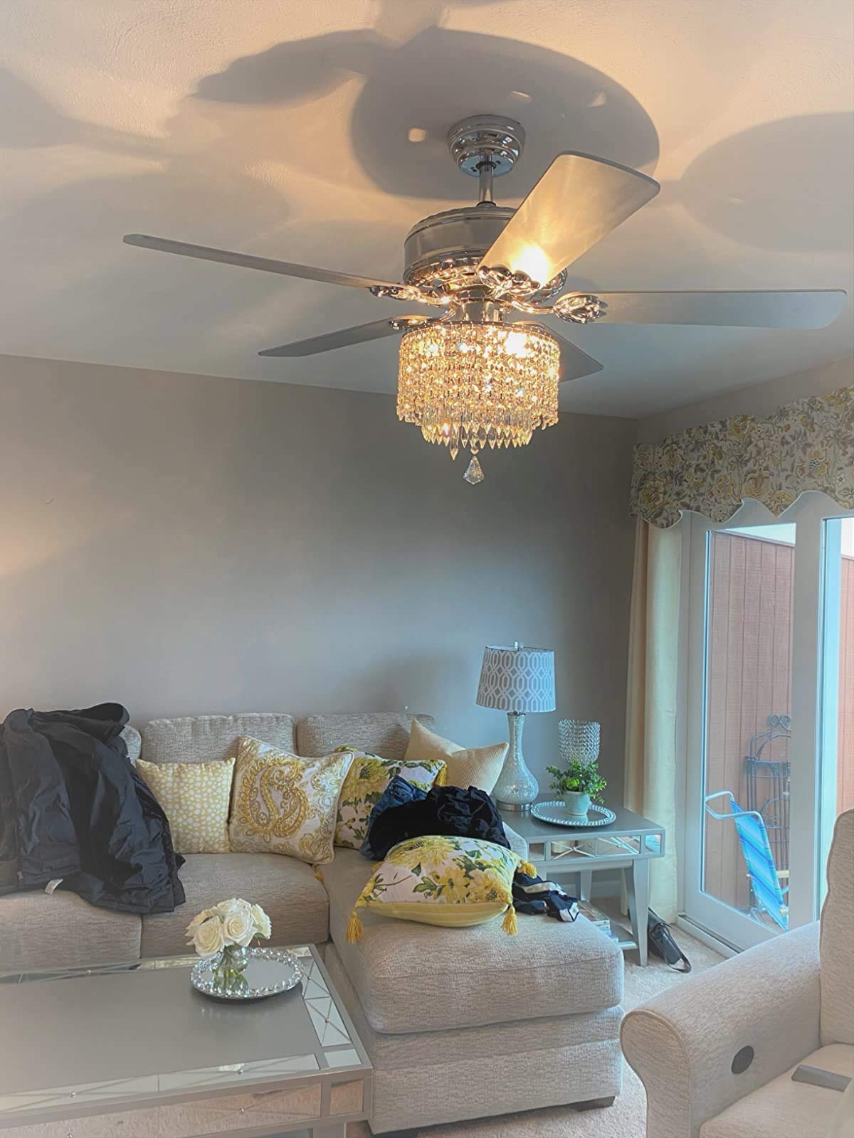 Bella Depot 52" Crystal Chandelier Ceiling Fan with Light and Remote, Dual-Sided Blades Modern Chandelier Fan for Living Room Dining Room Bedroom