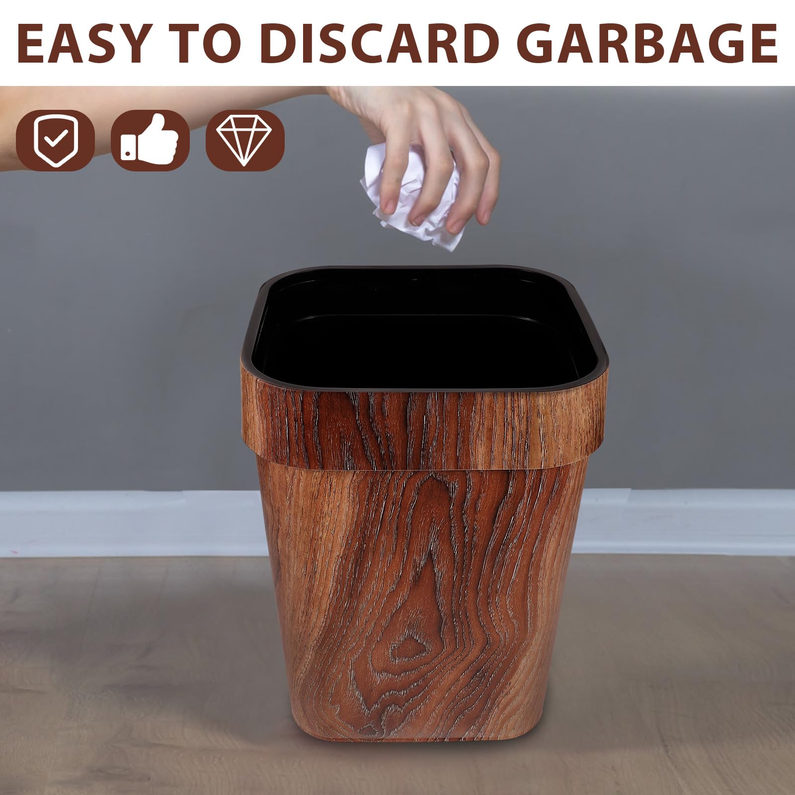 Cabilock Bathroom Trash Can, 14.0 liters, Polypropylene, Square, Light Brown