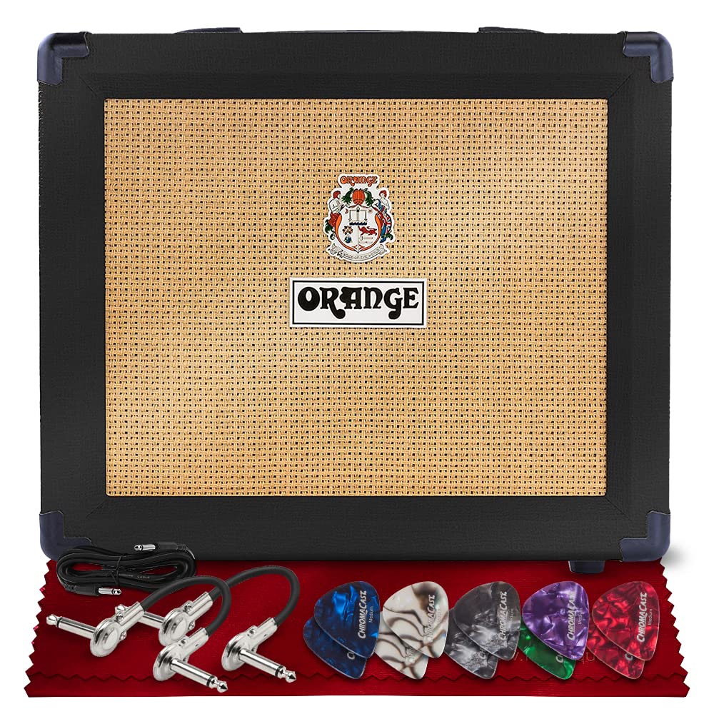 Orange Crush 20 (Black) Guitar Amplifier, Twin-Channel 20W Amp (CRUSH20) High gain preamp Design, CabSim Loaded Headphone Output + Bundle Xpix Cables, Guitar Picks, & FiberTique Cloth