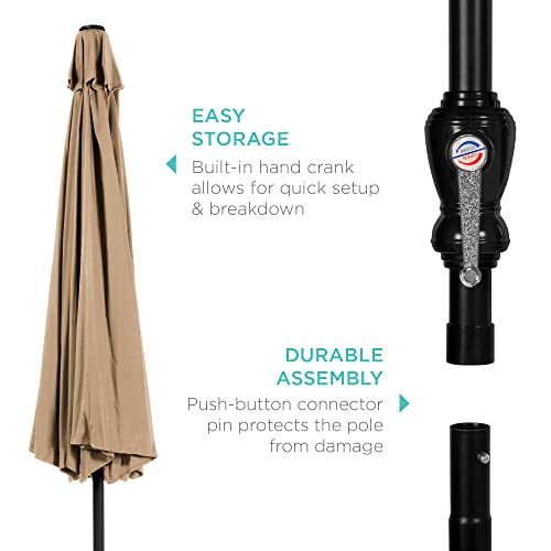 Best Choice Products 10ft Outdoor Steel Polyester Market Patio Umbrella w/Crank, Easy Push Button, Tilt, Table Compatible - Tan