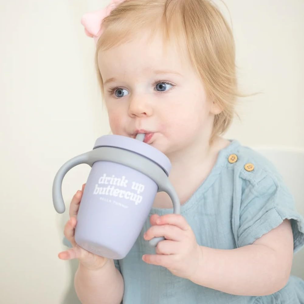 BELLA TUNNO Happy Sippy Straw Lid β Silicone Baby Straw and Lid Baby Sippy Cup, Made with Non-Toxic Silicone BPA Free (Drink Up Buttercup)