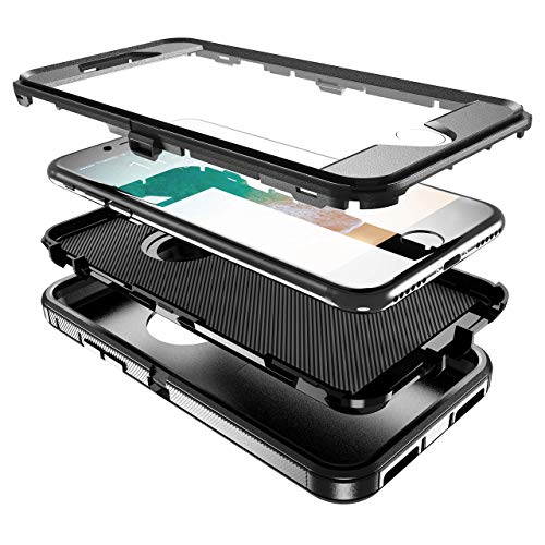 MXX for iPhone 8 Heavy Duty Case with Screen Protector [NO Belt Clip] [3 in 1 Layers Protective] Rugged Rubber Shockproof Protection Cover for Apple iPhone 7 / iPhone 8 - (Black)
