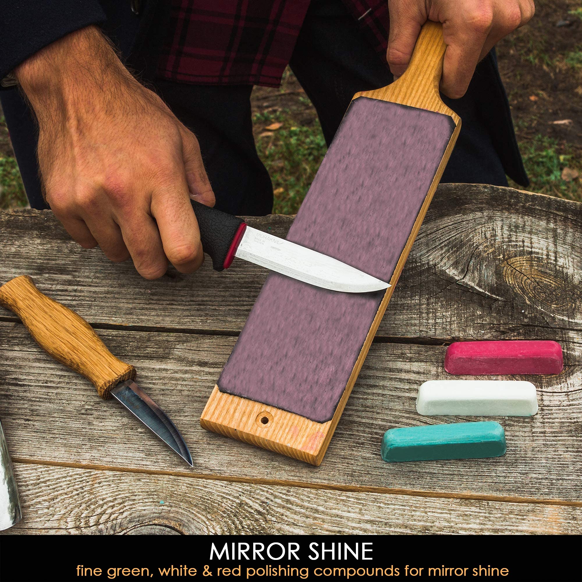 BeaverCraft Bushcraft Knife BSH1 Fixed Blade Knife with Sheath P03 Stropping Set of 3 Polishing Compound Buffing Compound