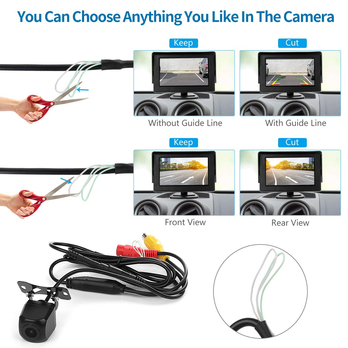 Back up Camera for Car,Rear View / Front Facing Camera, HD 1080P Reverse Small Camera with 170 Degree Angle,Starlight Night Vision, IP68 Waterproof Vehicle Backup Cameras.