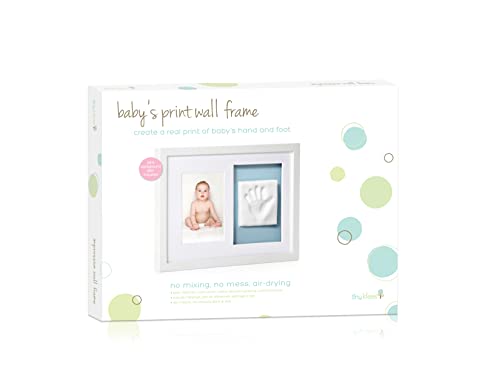 Tiny Ideas Baby's Footprint or Handprints Kit DIY Picture Frame Keepsake, Newborn Nursery Decor, Blue or Pink Reversible Mat, Baby Boy Gift Or Baby Girl Gift, White