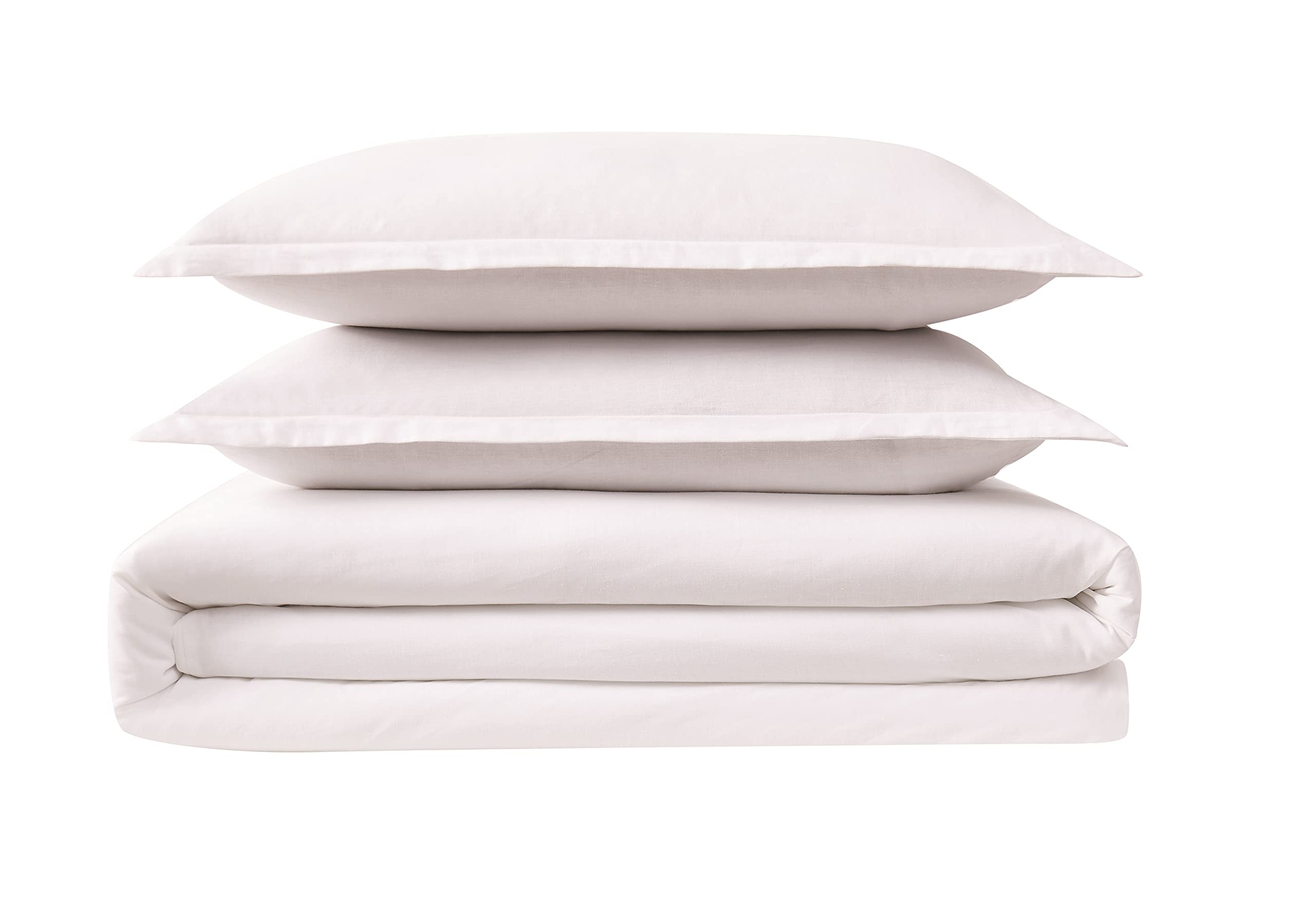 FRYE – 3 Piece King Duvet and Sham Set – Quick Drying, Breathable Cotton Linen Blend – White