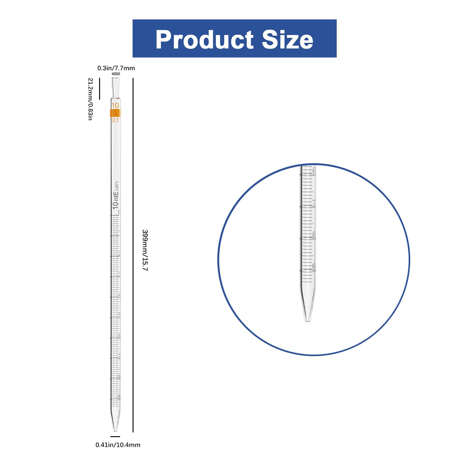 ONiLAB Glass Graduated Pipette, 10ml,Tolerance ±0.1ml, Standard Sodium Calcium Glass Pipettes for Transfer Liquid or Essentail Oil for Lab, Chemistry(10 pcs) 17900304