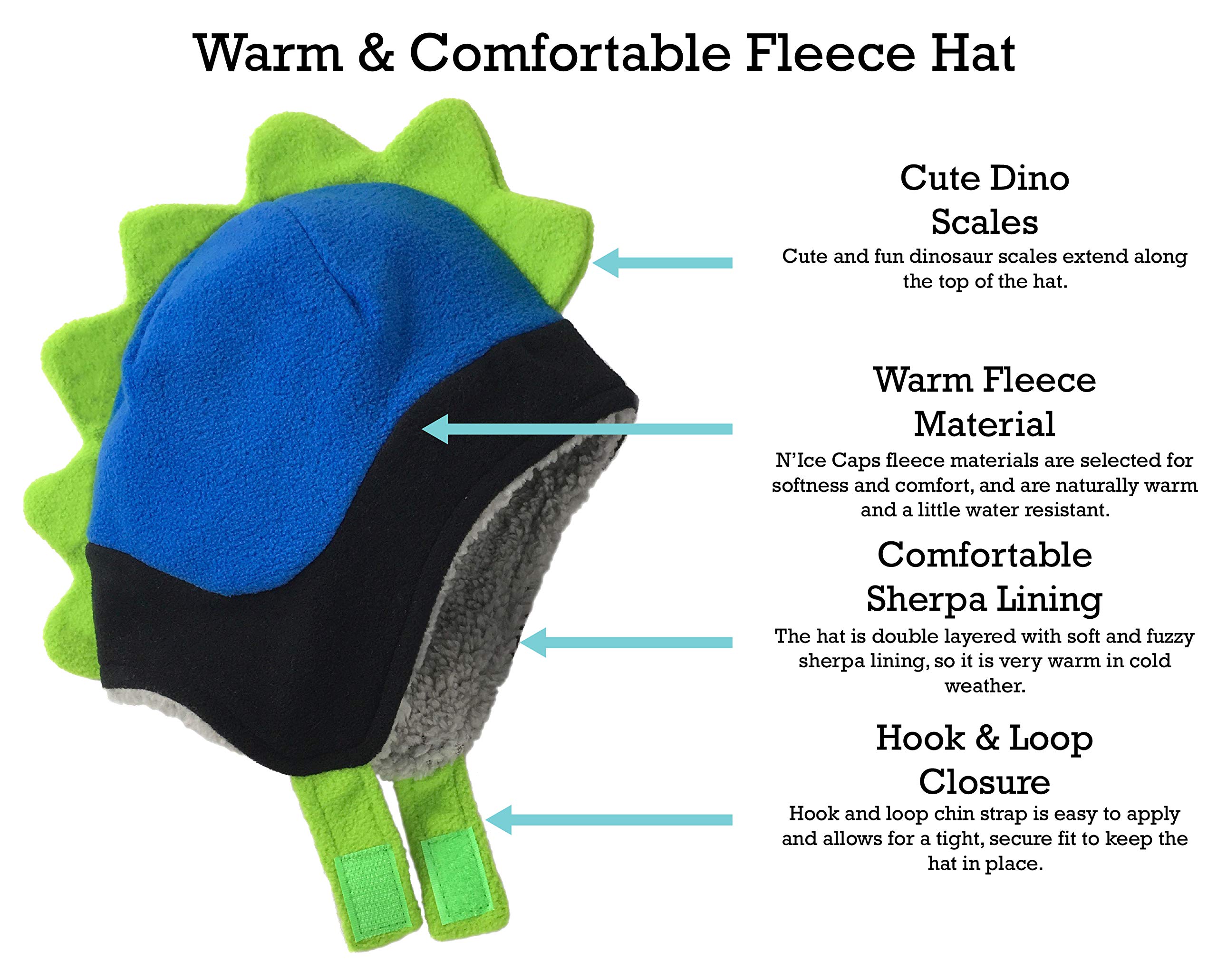 N'Ice Caps Toddler Baby Hat Mitten Set Boys Dino Fleece Gloves Warm Sherpa Lined (4-7 Years, Black/Royal/Neon Green Dino)