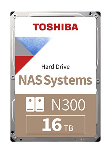 Toshiba 16TB N300 NAS 3.5 Inch SATA Internal Hard Drive. 24/7 Operation, Supports 1-8 Bay Systems, 512 MB Cache, 180TB/Year Workload, 3 Year Warranty (HDWG31GUZSVA)