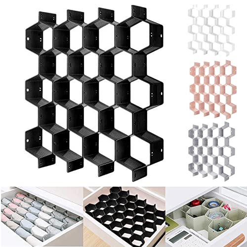 Kocuos Honeycomb Separator Adjustable Drawer Organizer Divider for Underwear Belt-Scarf Socks Organizer (Black)