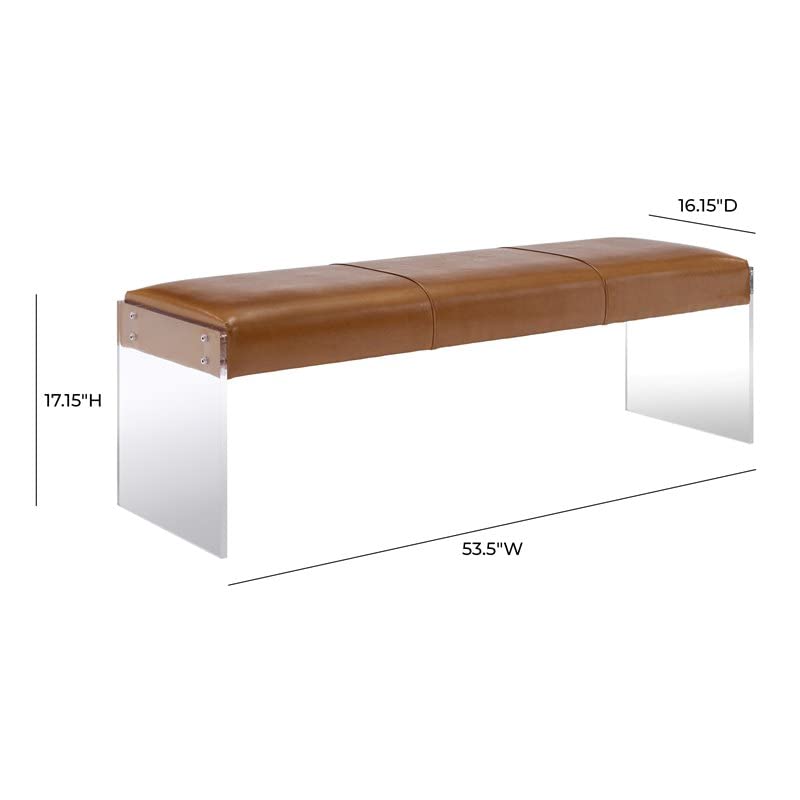 Tov Furniture Envy Leather/Acrylic Bench, Brown
